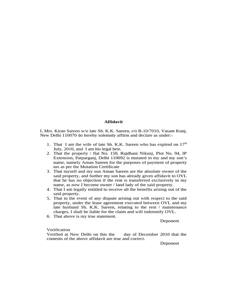 Affidavit of Property Ownership and Claims | PDF