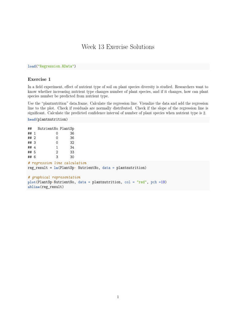 Week13 Exercise Solutions | PDF | Errors And Residuals | Coefficient Of Determination