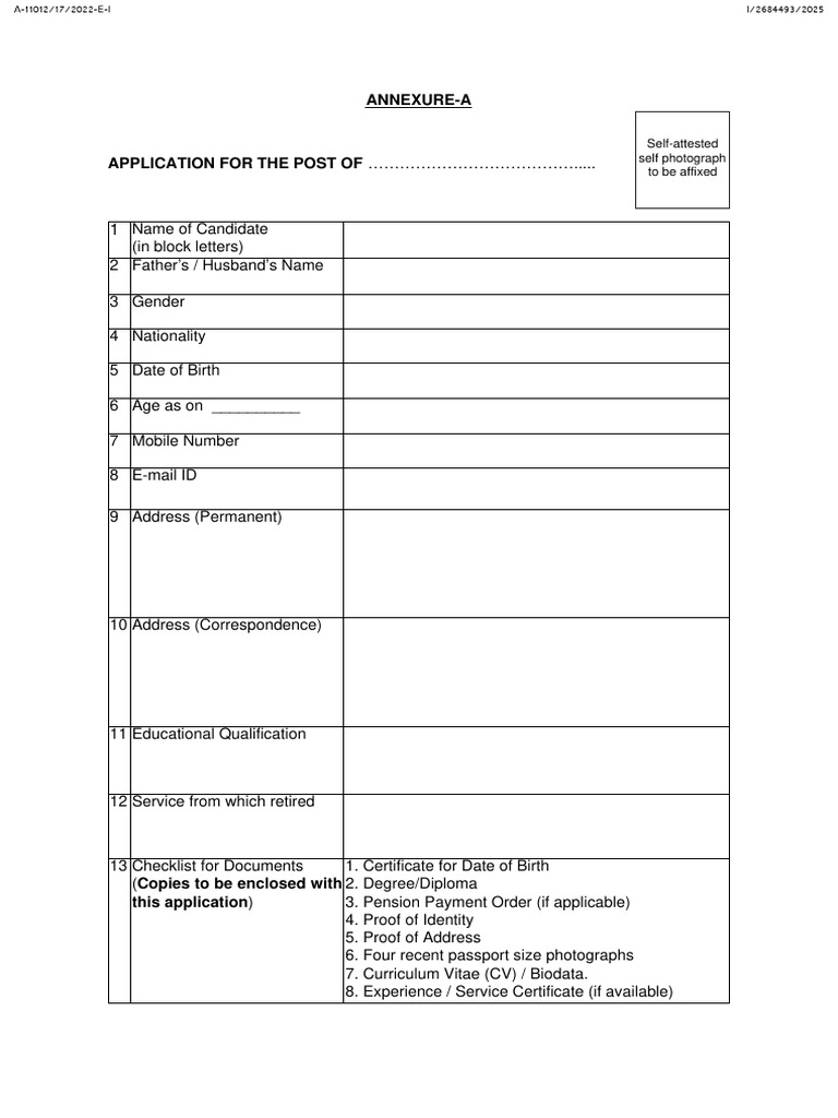 Annexure-A: Self-Attested Self Photograph To Be Affixed | PDF