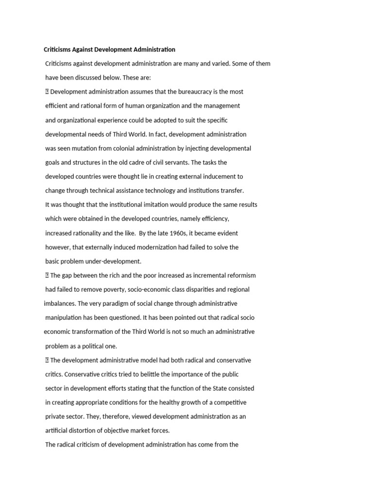 Criticisms Against Development Administration | PDF | Bureaucracy ...