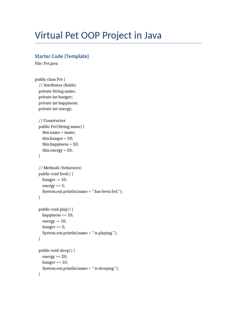 Java Virtual Pet OOP Project Guide | PDF | Computing | Software Engineering