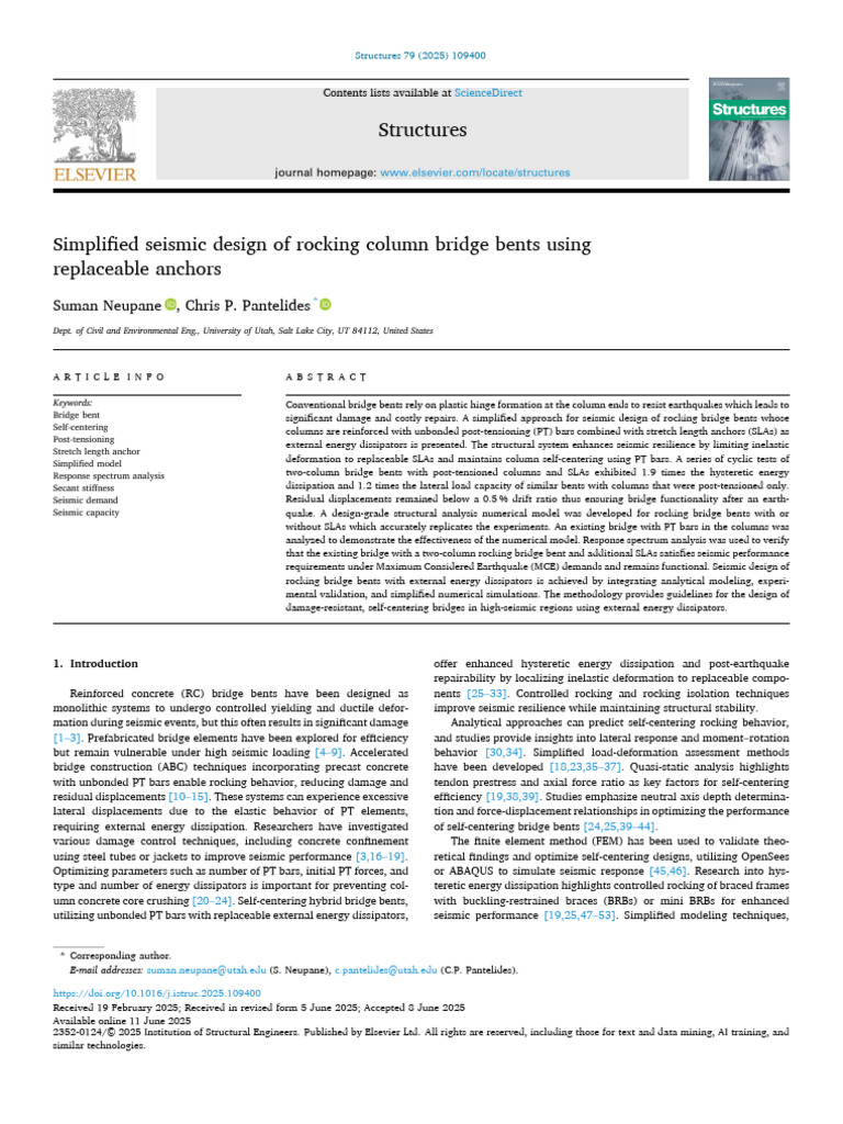 Simplified Seismic Design Of Rocking Column Bridge Bents Using 2025 Structu Pdf Strength Of