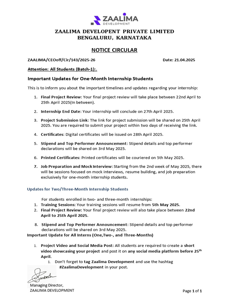 Office Circular All Interns Batch 1 | PDF