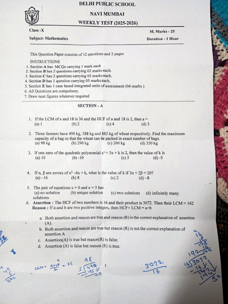 Class X Maths Weekly Test Pattern | PDF | Zero Of A Function ...