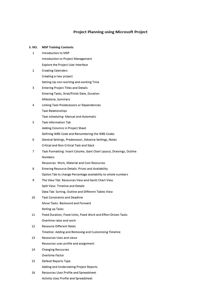 MS Project Syllabus | PDF