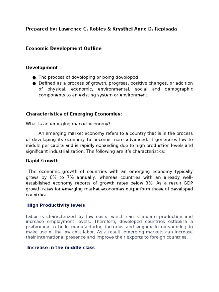 Characteristics of Emerging Economies | PDF | Economic Growth | Gross ...