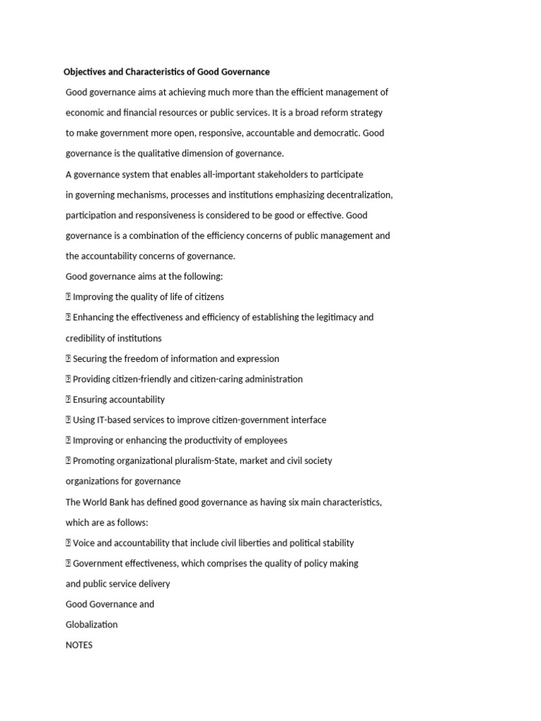 Objectives and Characteristics of Good Governance | PDF | Governance ...