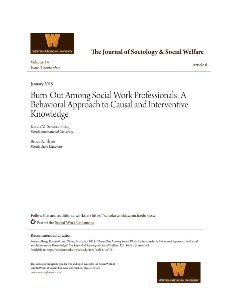 Burn-Out Among Social Work Professionals A Behavioral Approach To Causal and Interventive | PDF ...
