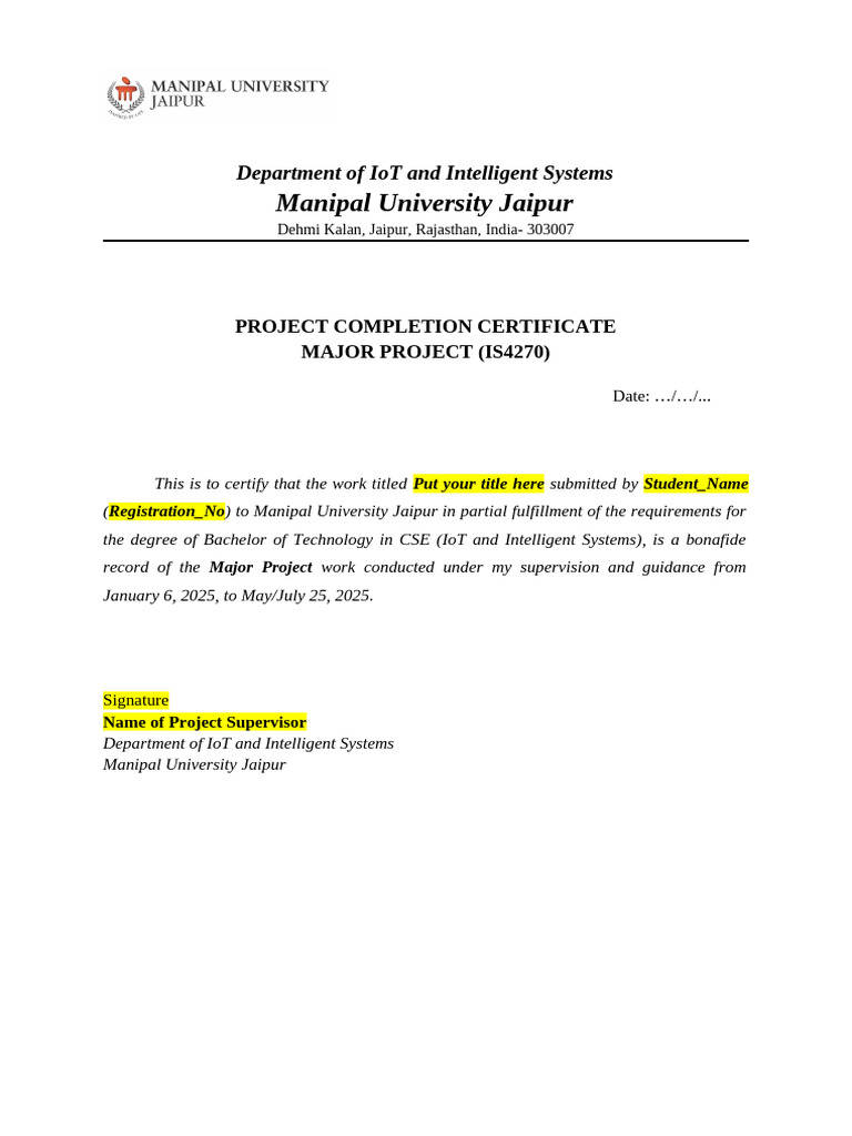 Major Project Completion Certificate Template | PDF