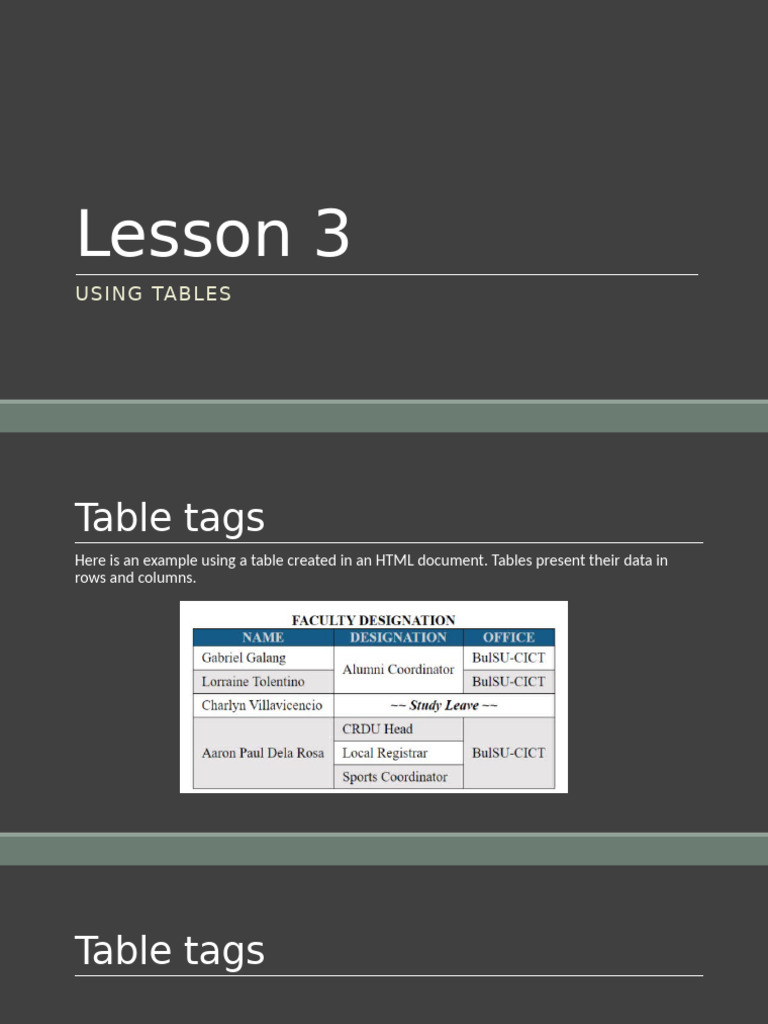 HTML Tables and Lists Guide | PDF