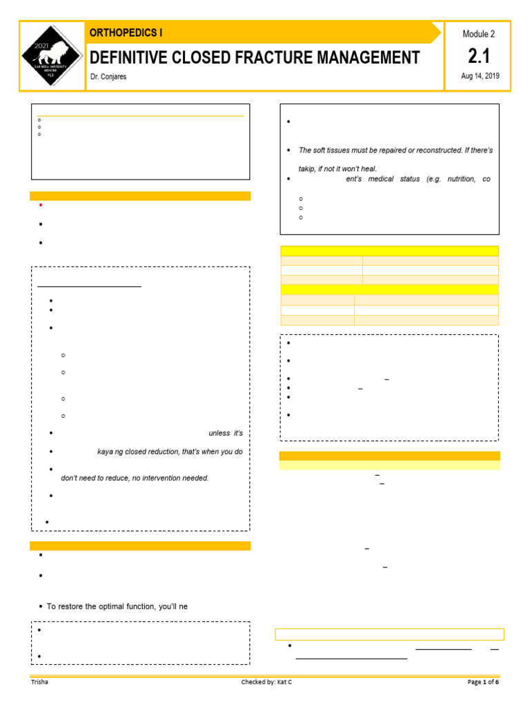 Ortho - M2L2.1 - Definitive Closed Fracture Management | PDF | Elbow | Musculoskeletal Disorders