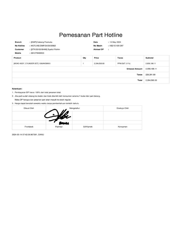Form PO HO (Syaiful Rohim) | PDF