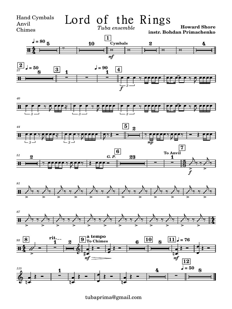 Lord of The Rings - Cymbals, Chimes, Anvil | PDF | Percussion Instruments