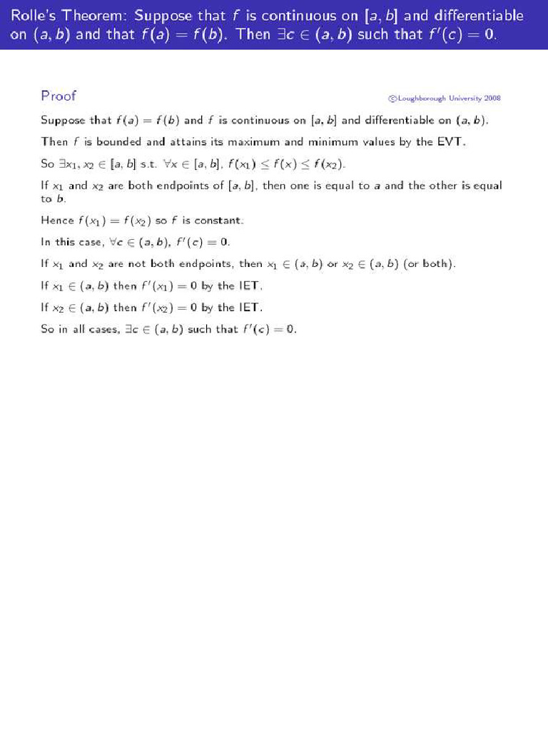 Rolle's Theorem Proof | PDF