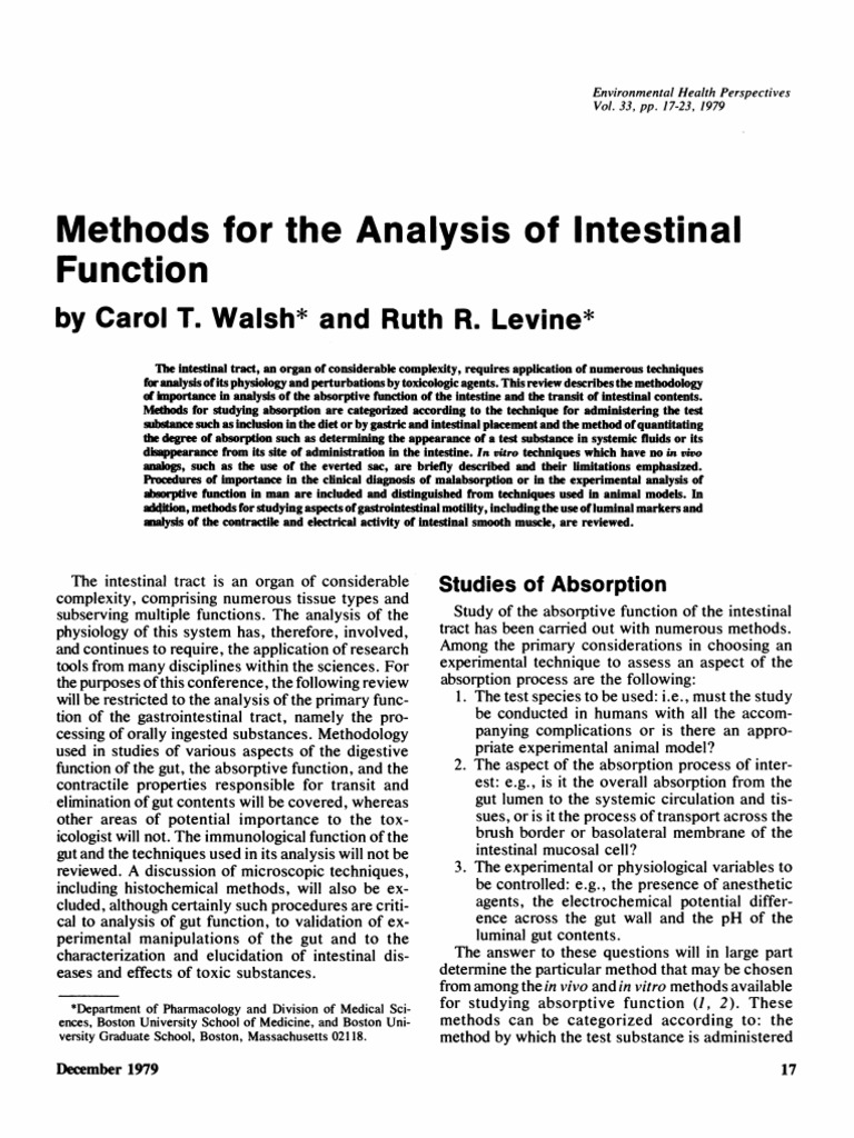 Walsh Levine Methods For The Analysis of Intestinal Function | PDF ...