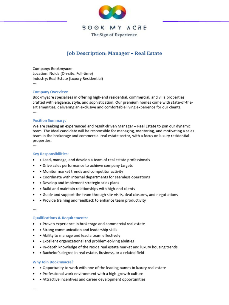 JD Sales Manager | PDF