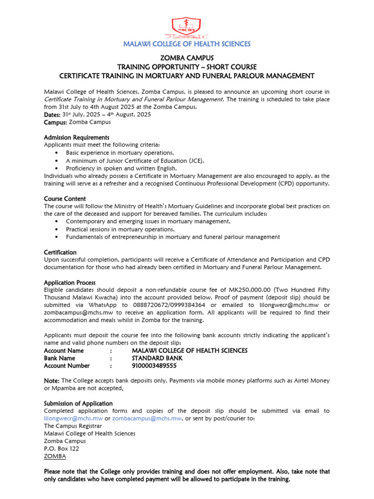 Certificate Course in Mortuary Management | PDF