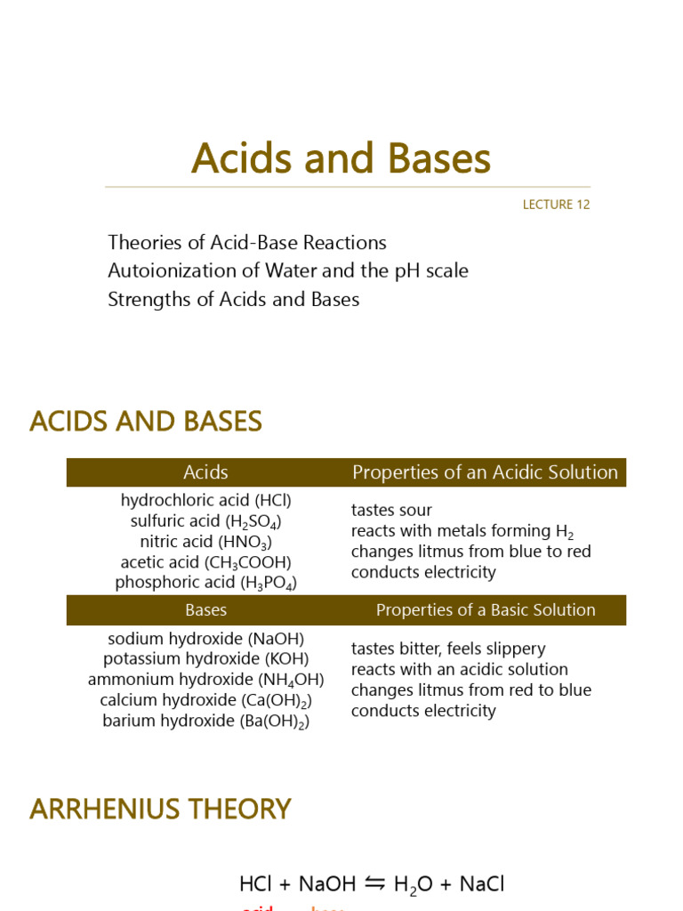 [PPT] Lecture 12 Acids and Bases | PDF | Acid | Ph