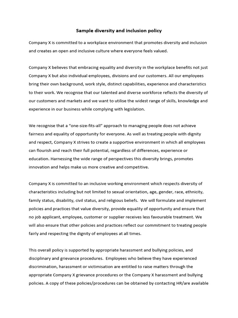 Sample Diversity and Inclusion Policy | PDF | Diversity (Business ...
