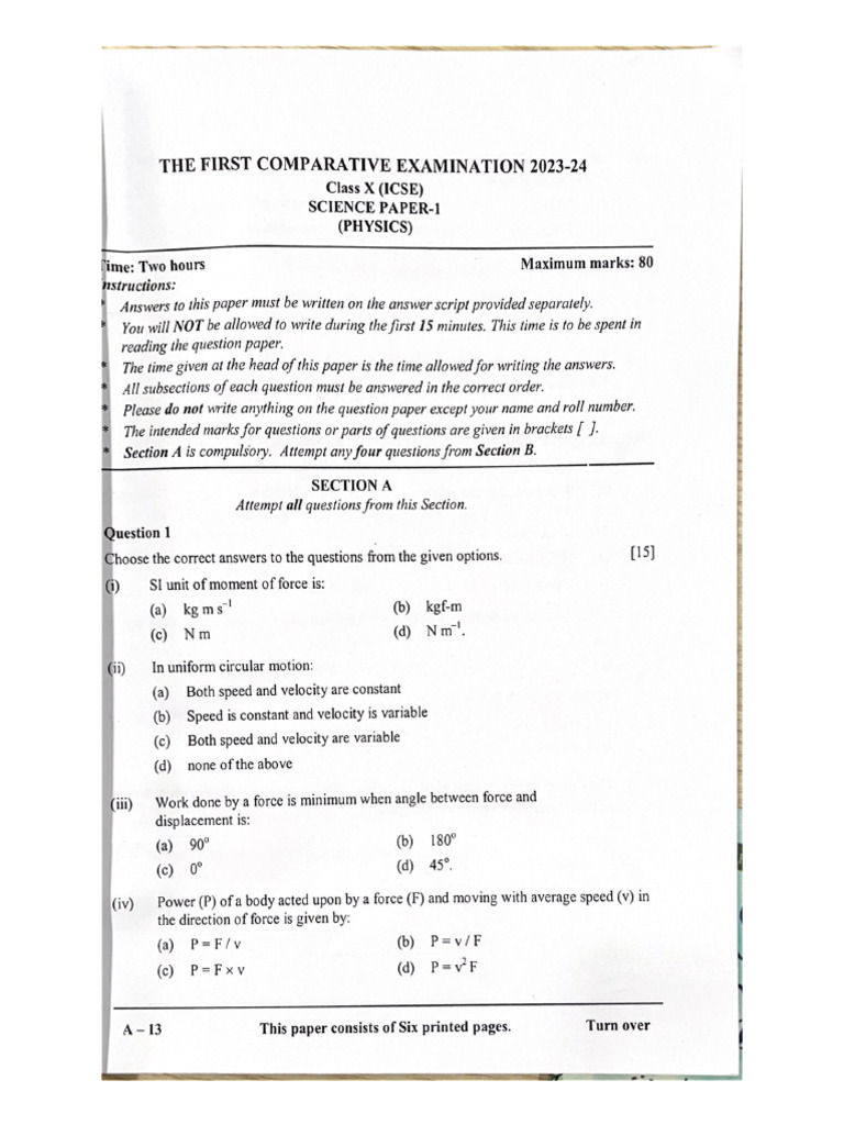 The First Comparative Examination 2023-24-1 | PDF