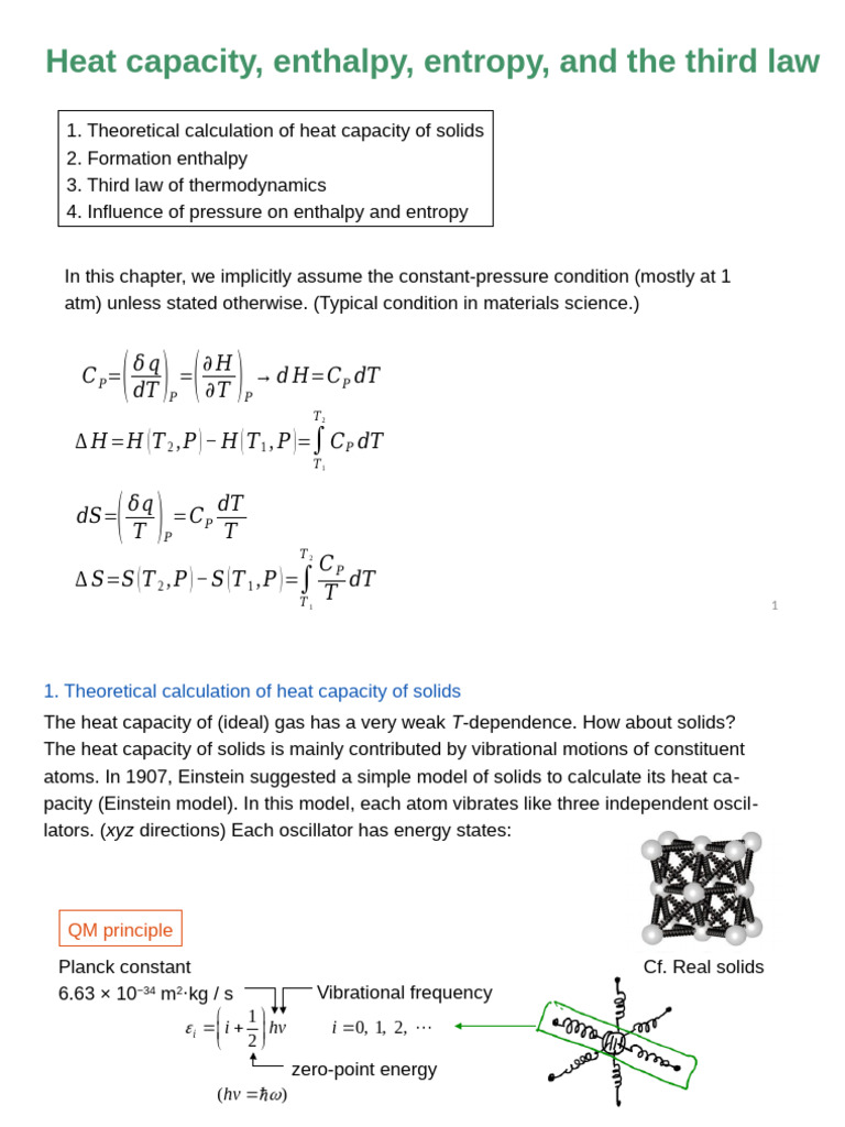 Ch. 6 Heat Capacity, Enthalpy, Entropy, and The Third Law of ...