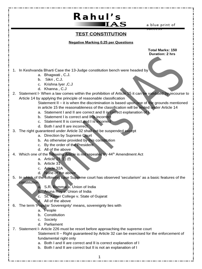 Constitution - Practice Test | PDF | Justice | Crime & Violence