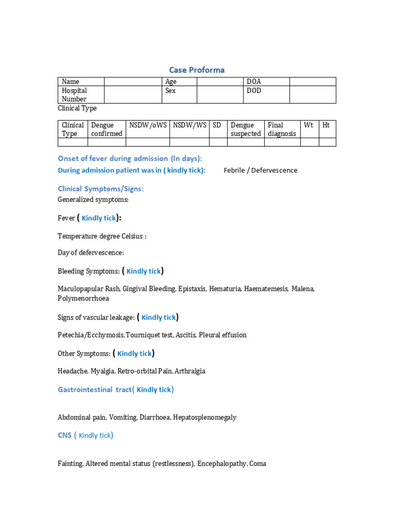 Dengue Case Proforma | PDF