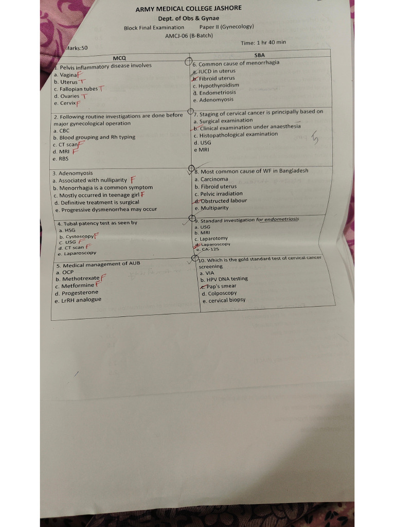 B Batch Gynae Block Final Question | PDF