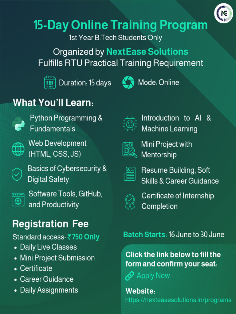 15-Day Online Internship Program | PDF