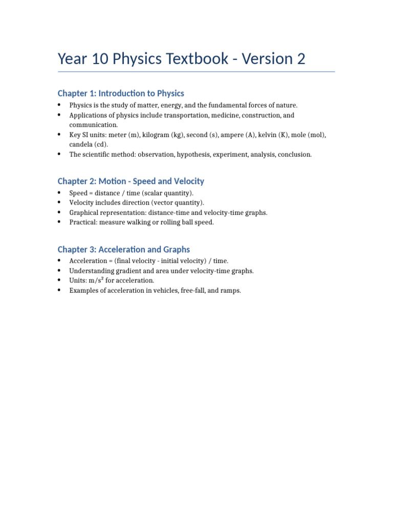 Year 10 Physics Textbook Overview | PDF