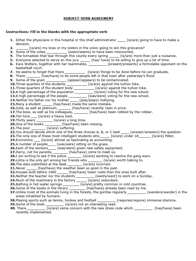Subject Verb Agreement Practice File | PDF | Corrosion