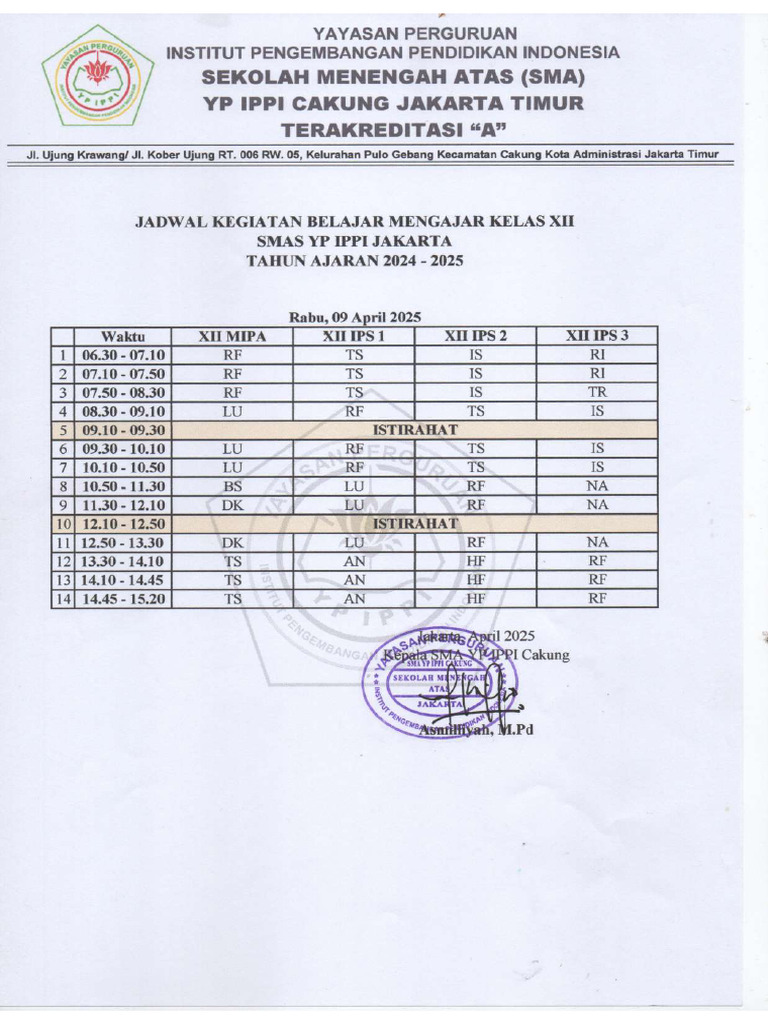 KLS Xii - Jadwal Pembelajaran | PDF
