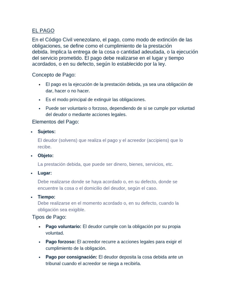 Pago en el Código Civil Venezolano | PDF | Pagos | Justicia
