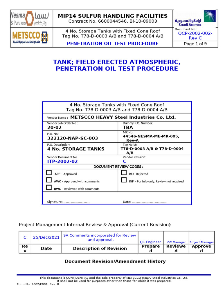 Penetration Oil Test Procedure for Tanks | PDF | Welding | Construction