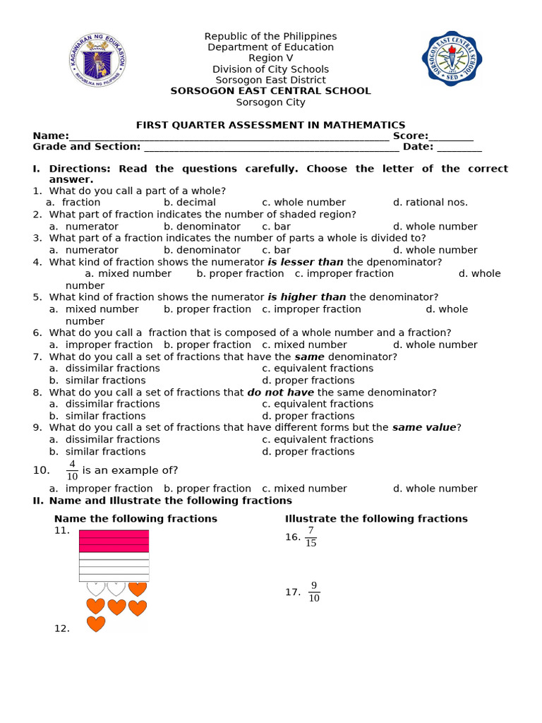 1 ST Quarter T Test Math | PDF | Numbers | Mathematics