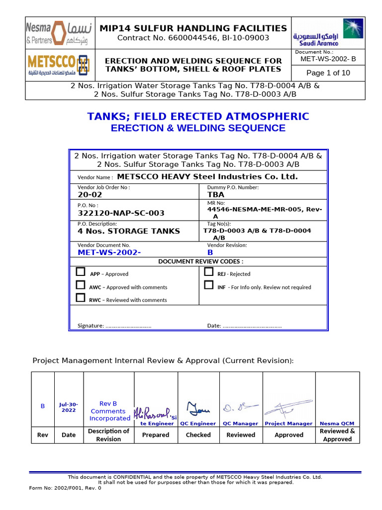 Erection and Welding Sequence For Tanks Bottom, Shell & Roof Plates ...