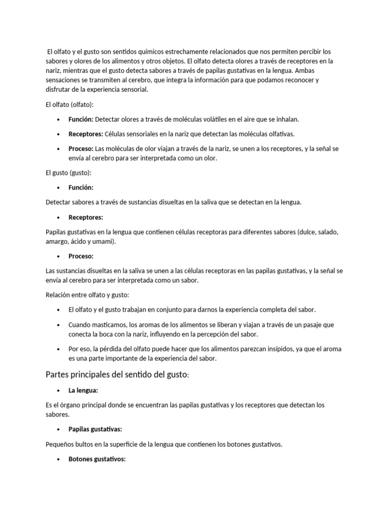 Gusto y Olfato | PDF | Gusto | Anatomia animal
