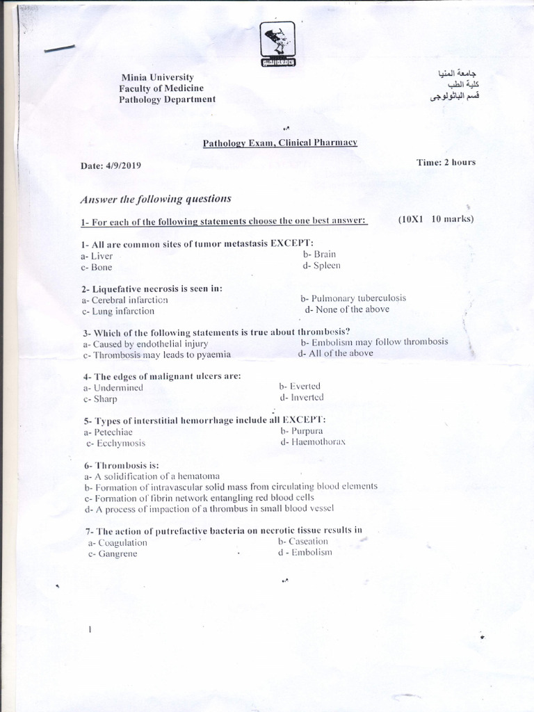 Pathology Exam | PDF