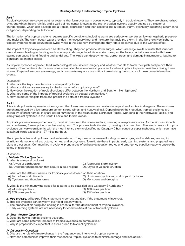 Reading Activity On Typhoon | PDF | Tropical Cyclones | Storms