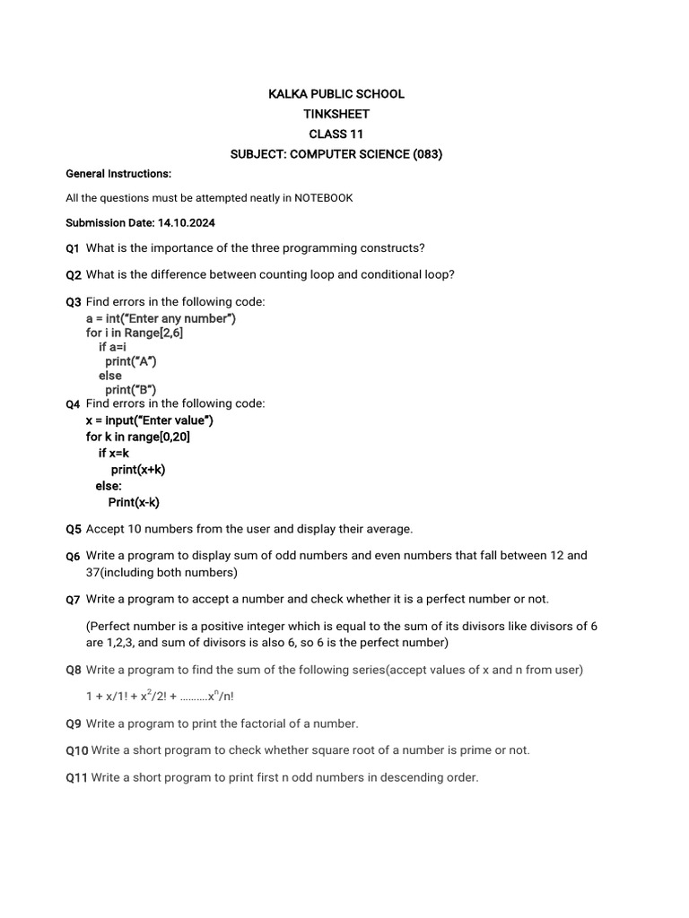 Class 11 Computer Science Programming Tasks | PDF