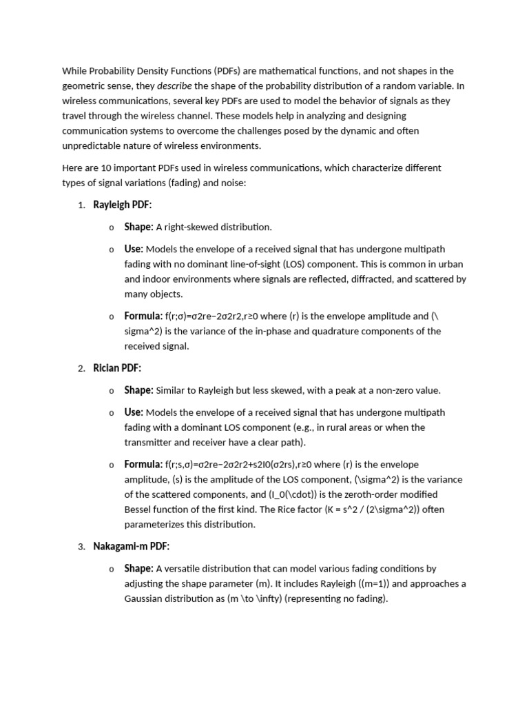 10 Shapes of PDF Used Wireless | PDF | Normal Distribution | Probability Density Function