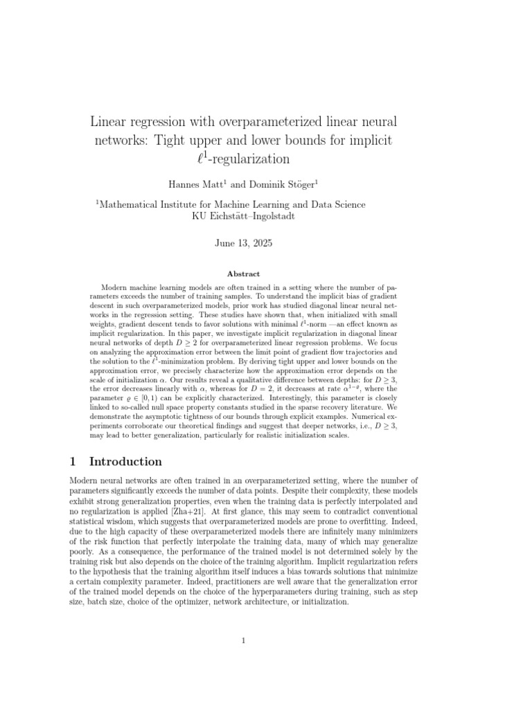 Linear Regression With Overparameterized Linear Neural Networks | PDF | Matrix (Mathematics ...