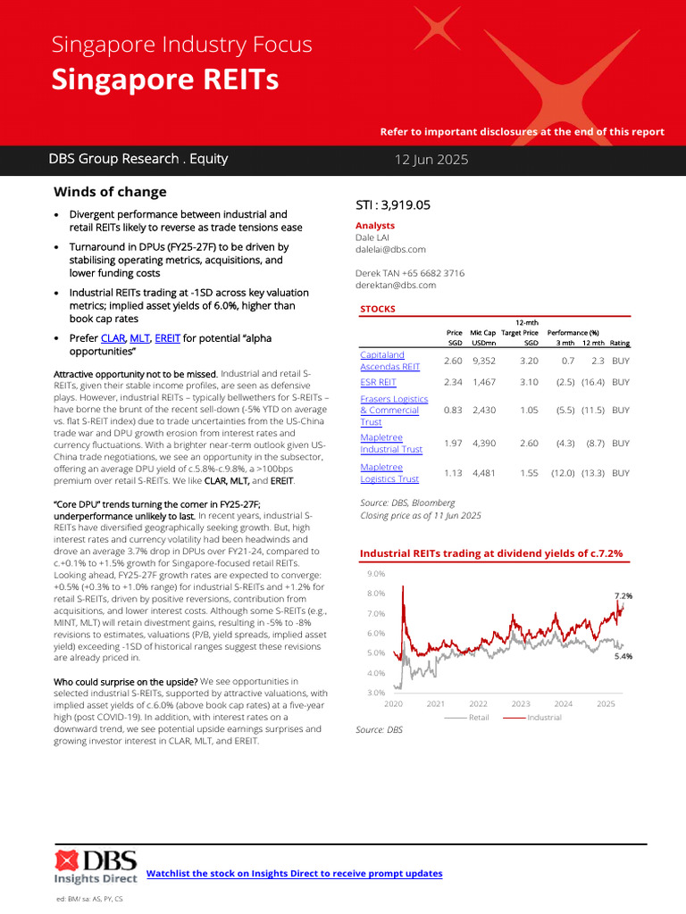 SG Industrial REITs 120625 | PDF | Valuation (Finance) | Real Estate Investment Trust