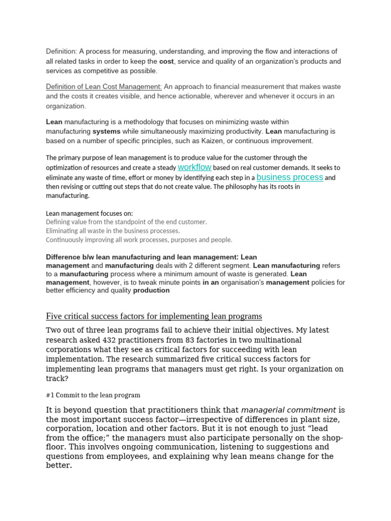 Lean Cost Management Essentials | PDF | Lean Manufacturing | Business ...