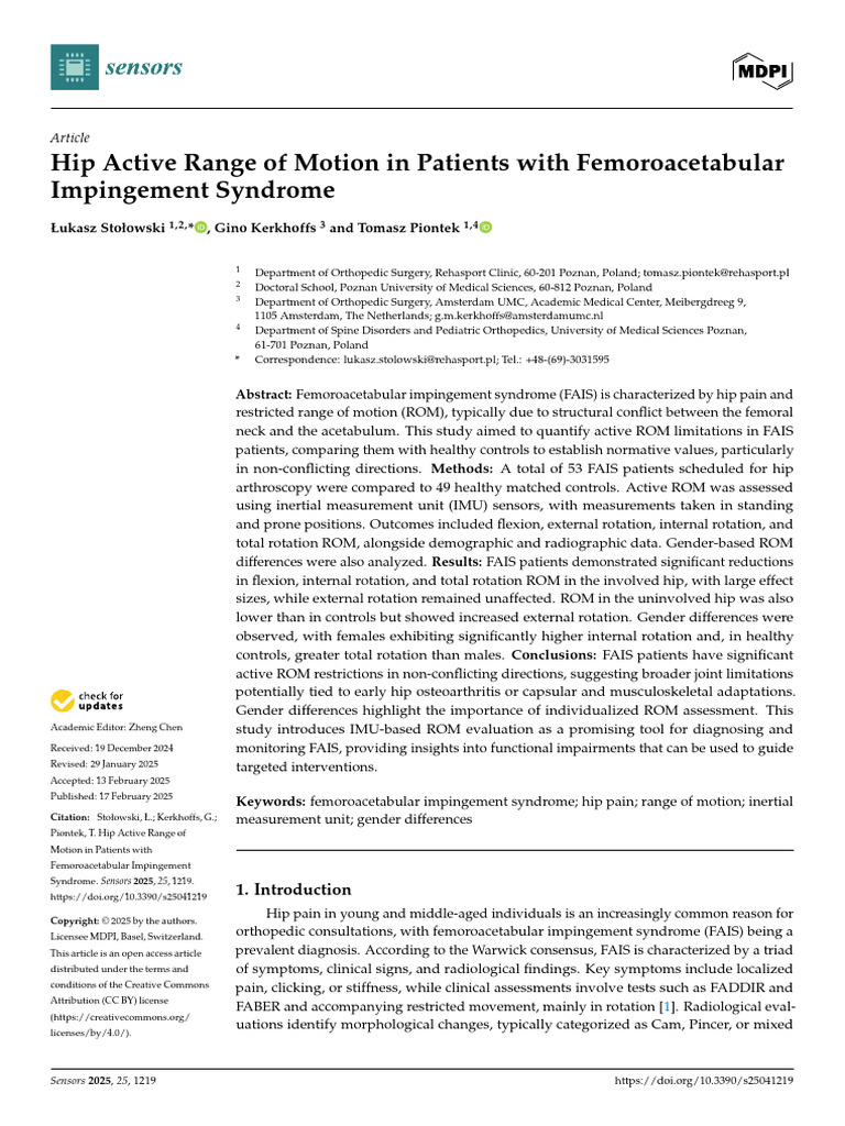 Hip Active Range of Motion in Patients With Femoro | PDF | Standard ...