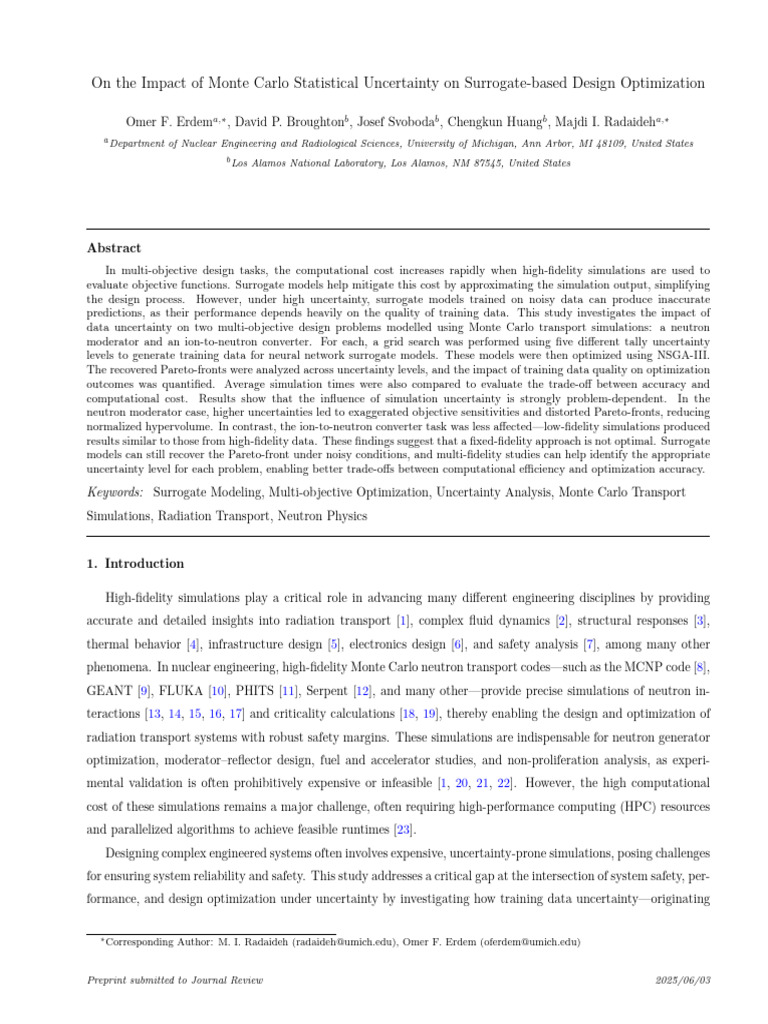On The Impact of Monte Carlo Statistical Uncertainty On Surrogate-Based Design Optimization ...