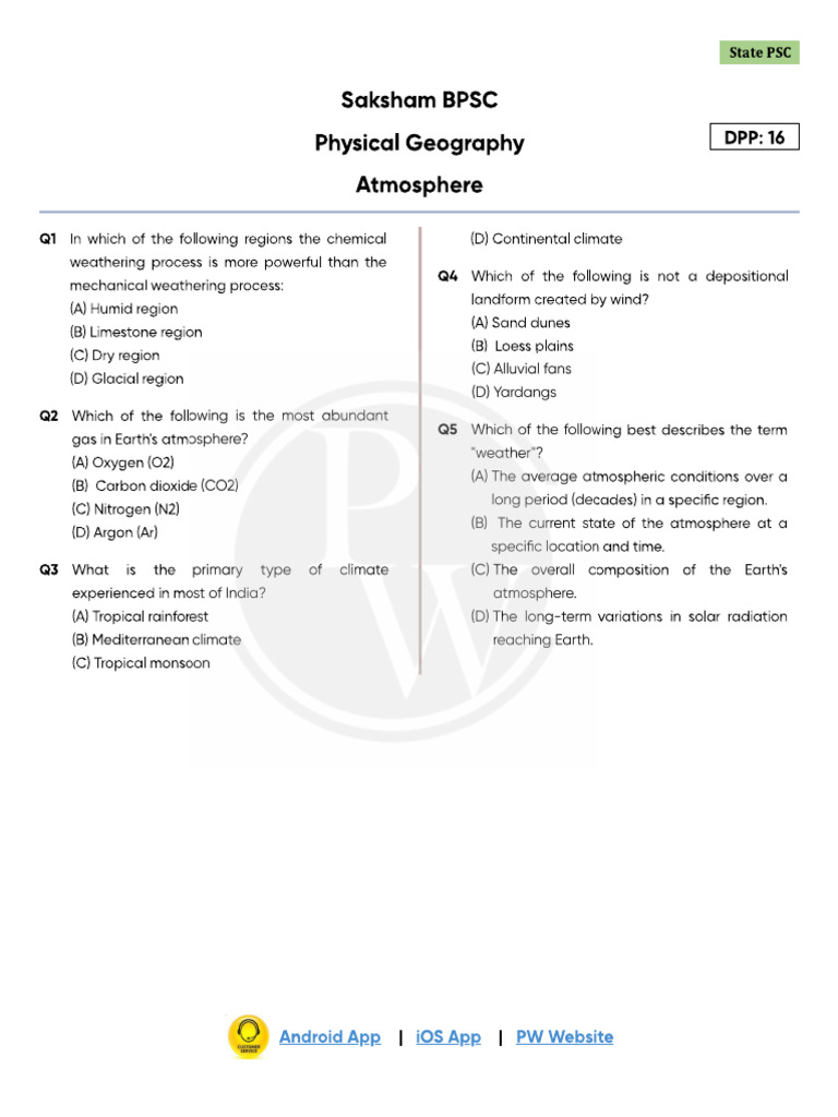 6634b528e0a71b0018486398 - ## - Physical Geography - DPP 16 (English) | PDF