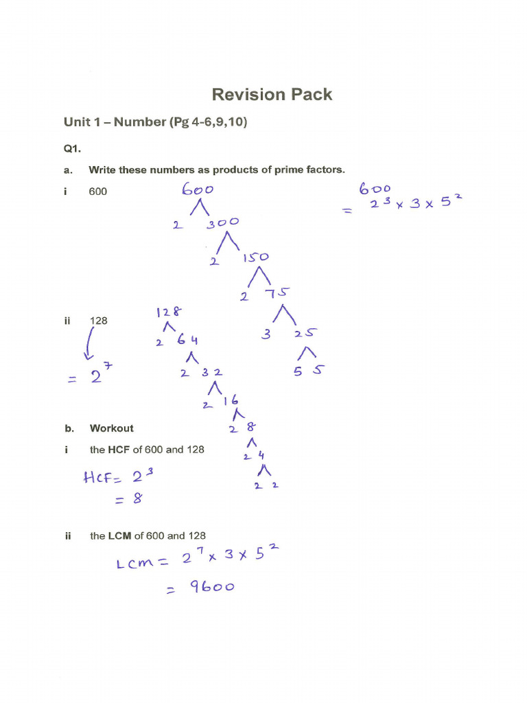 Year 8 Revision Pack Answer Key | PDF
