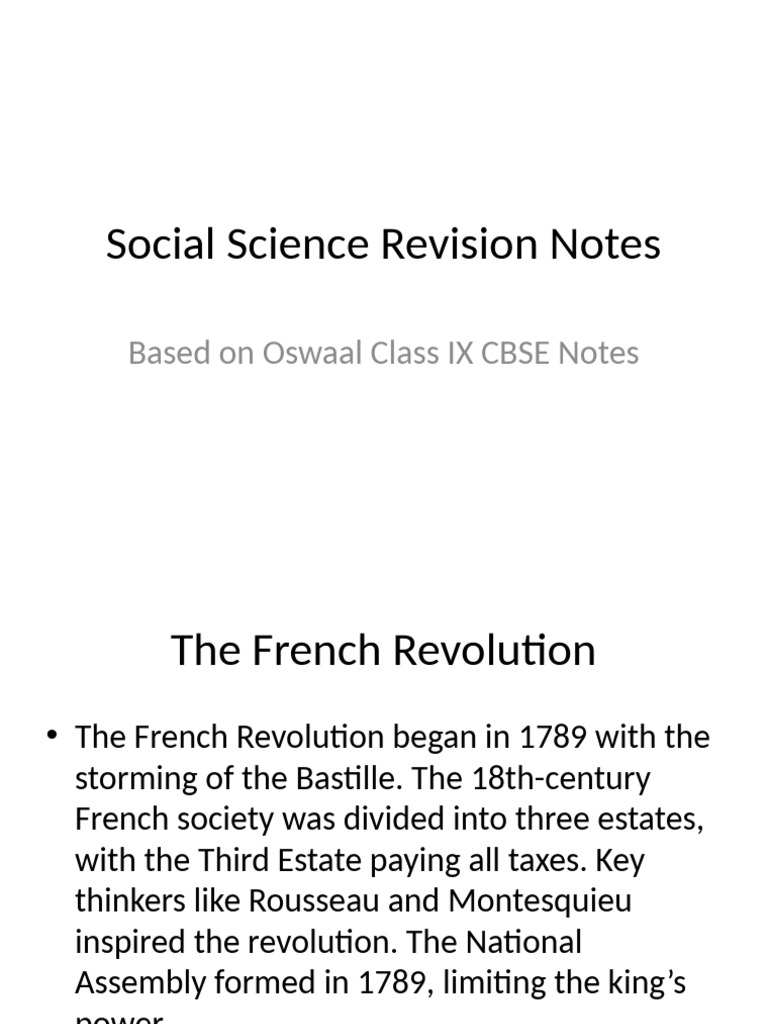 Social Science Revision Notes for Class IX | PDF