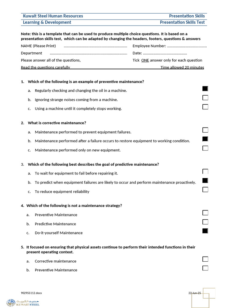 Multiple Choice Questions Answer Key | PDF | Systems Engineering